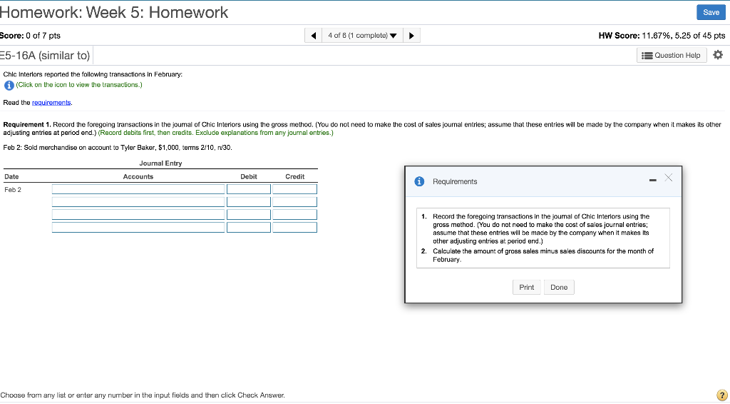 Homework: Week 5: Homework Save Score: 0 of 7 pts 4 | Chegg.com