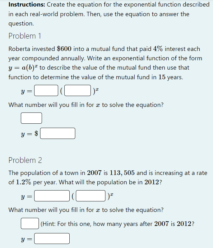 Solved Instructions: Create the equation for the exponential | Chegg.com