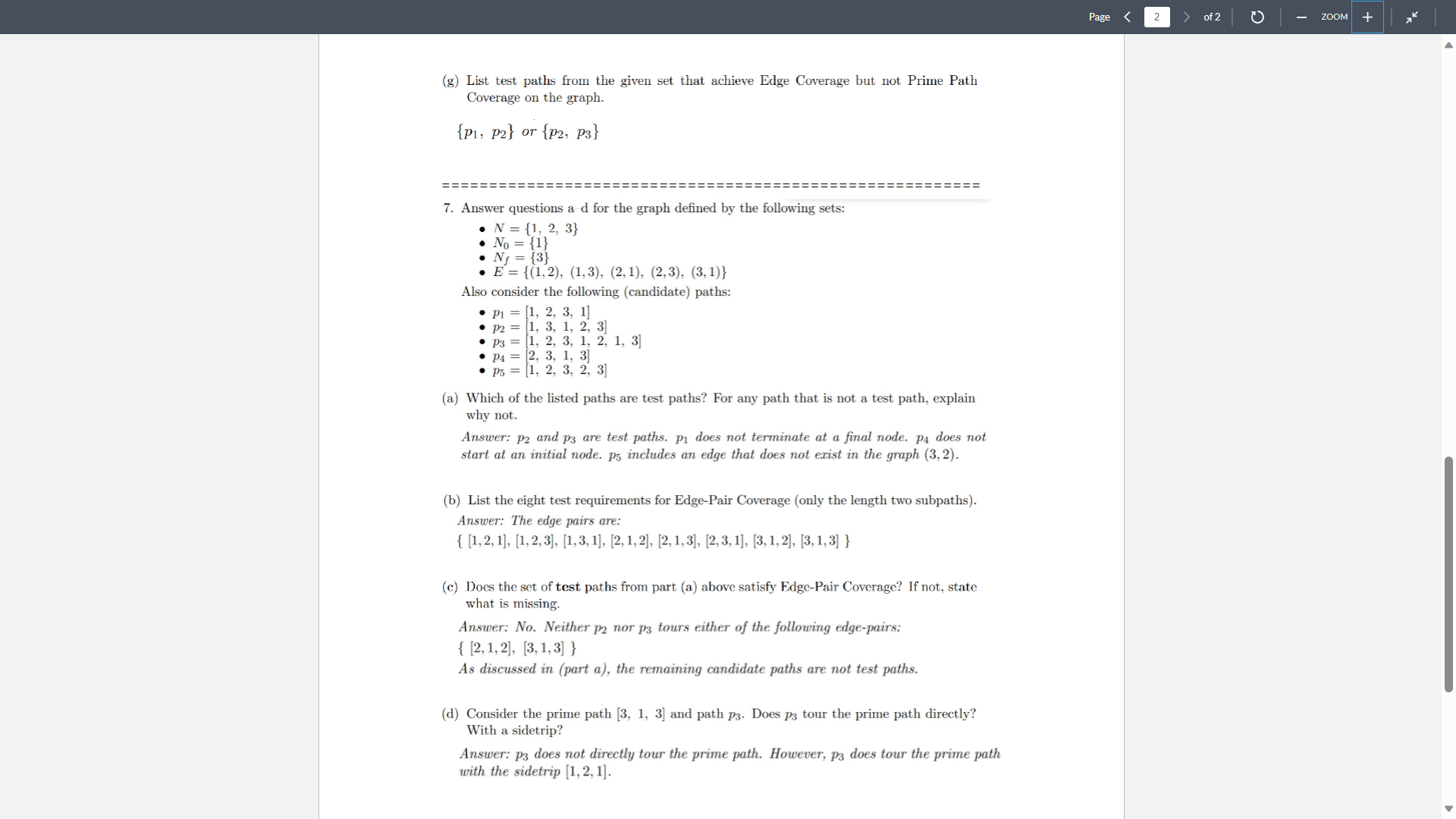 5. Answer questions a-g for the graph defined by the | Chegg.com