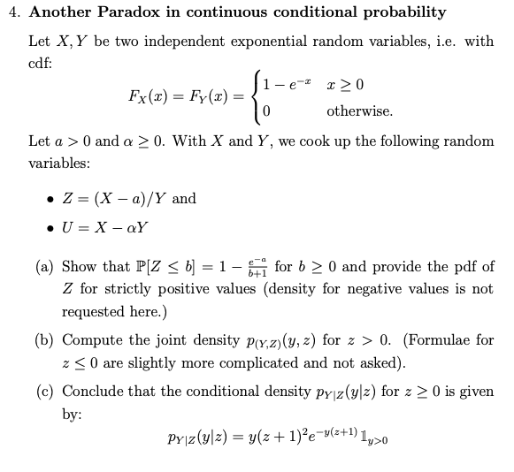 4. Another Paradox in continuous conditional | Chegg.com