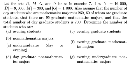 Solved Let the sets D, M, G, and U be as in exercise 7. Let | Chegg.com