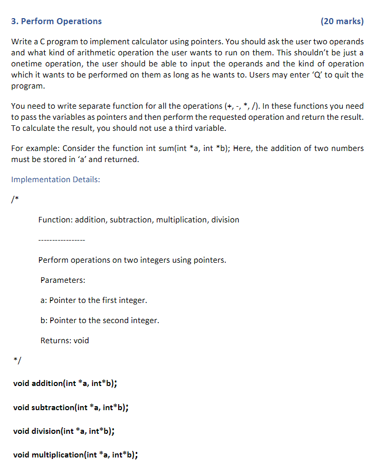 Solved Perform Operations (20 marks) Nrite a C program to | Chegg.com Solved Perform Operations (20 marks) Nrite a C program to | Chegg.com