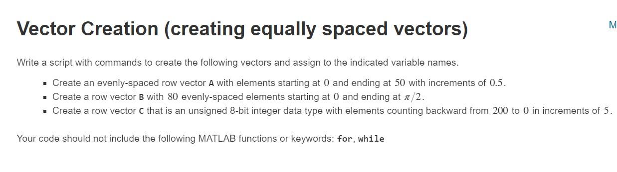 Solved Vector Creation Creating Equally Spaced Vectors M 