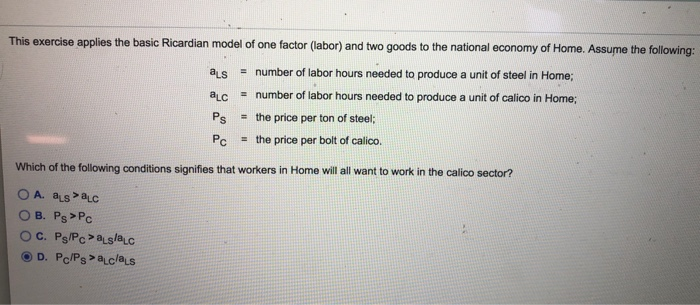 Solved This exercise applies the basic Ricardian model of | Chegg.com