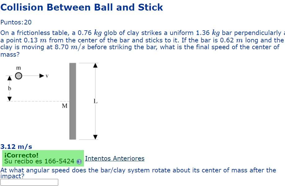 Solved Collision Between Ball and Stick Puntos: 20 On a | Chegg.com
