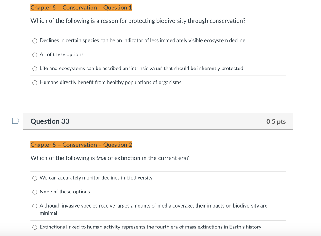 Solved Chapter 5 - Conservation - Question 1 Which of the | Chegg.com