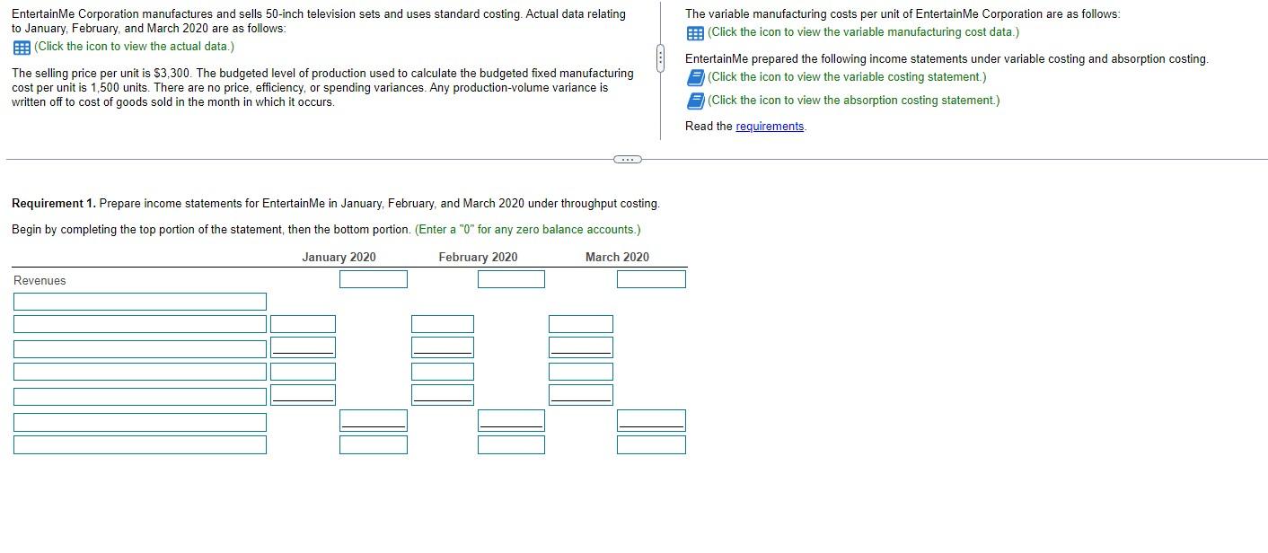 Solved Requirement 1. Prepare income statements for | Chegg.com