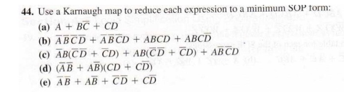 Solved 44. Use a Karnaugh map to reduce each expression to a | Chegg.com