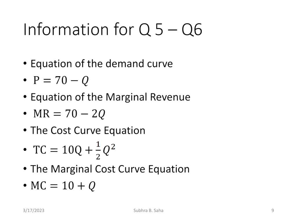 Solved Information for Q 5−Q6 - Equation of the demand curve | Chegg.com
