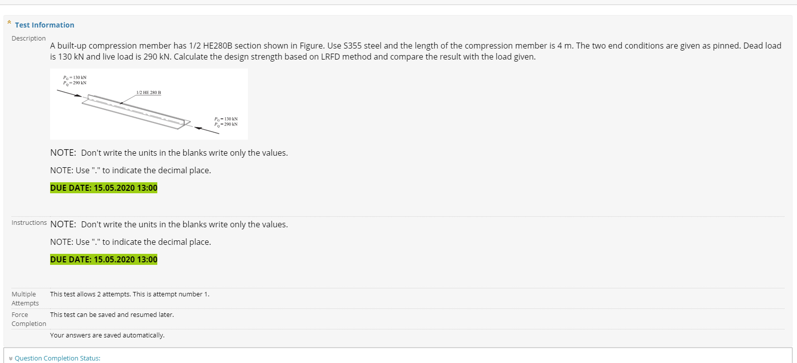 Test Information Description A built-up compression | Chegg.com