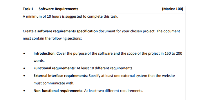 Solved (Marks: 100) Task 1 - Software Requirements A minimum | Chegg.com