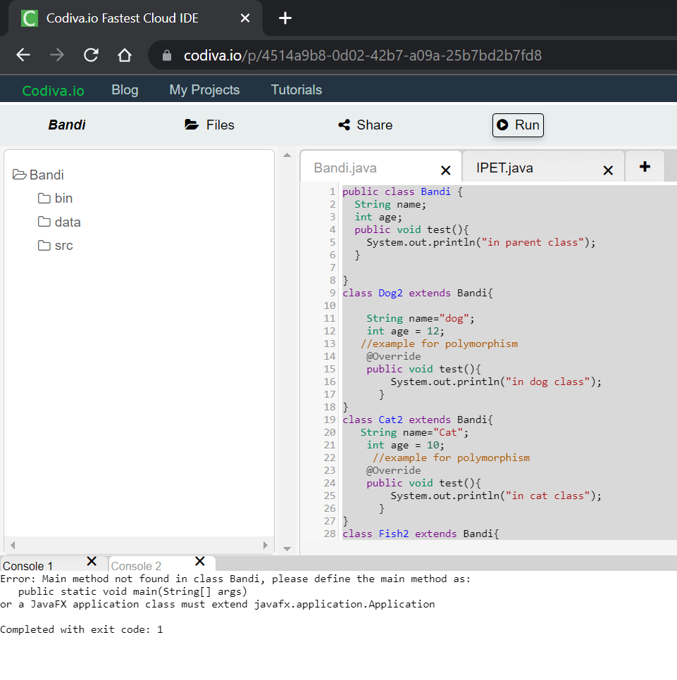 Solved 1. Create an interface, /Pet, with a method, | Chegg.com