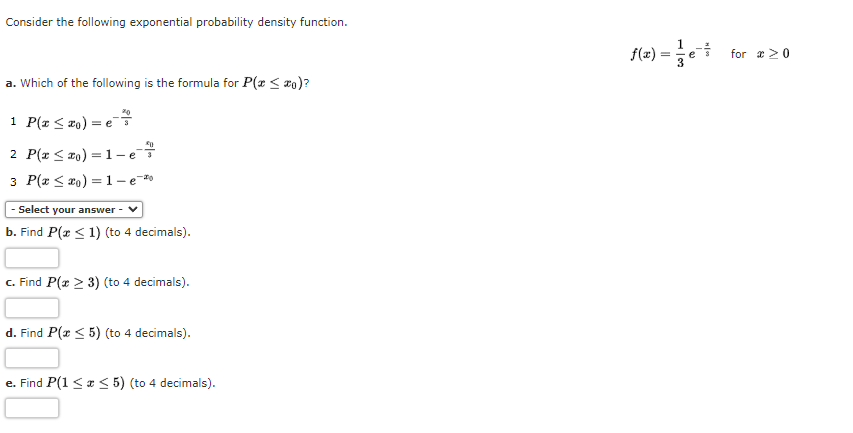 Solved Consider the following exponential probability | Chegg.com