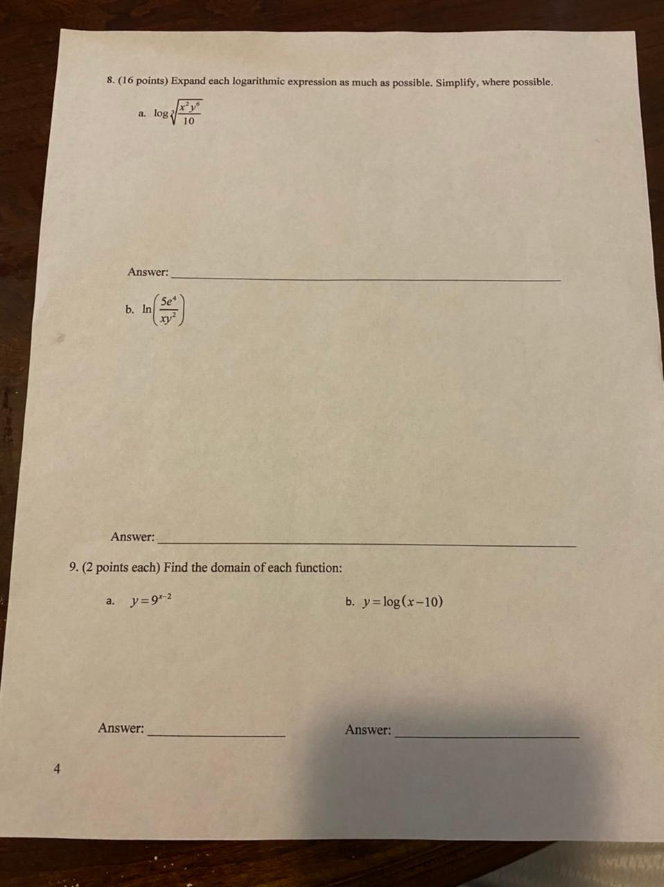 Solved 8. (16 points) Expand each logarithmic expression as | Chegg.com