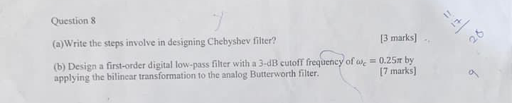 Solved (a) Write the steps involve in designing Chebyshev | Chegg.com