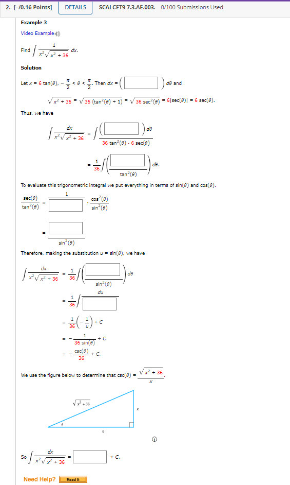 Solved Video Exampled Find ∫x2x2+361dx. Solution Let | Chegg.com