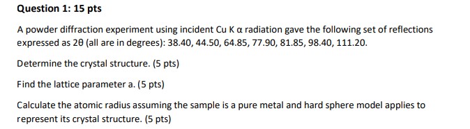 Solved A powder diffraction experiment using incident CuKα | Chegg.com