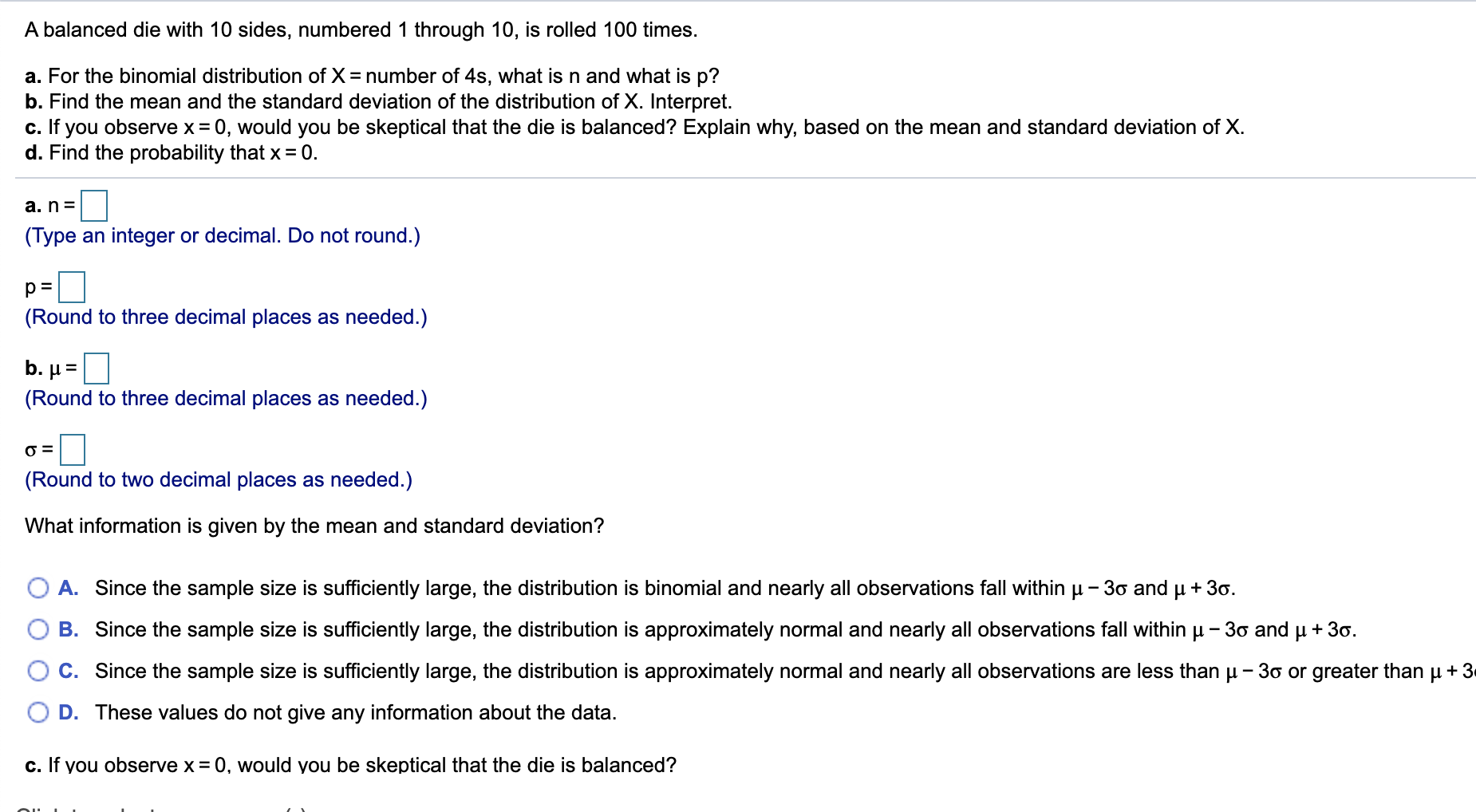 Solved A balanced die with 10 sides, numbered 1 through 10, | Chegg.com