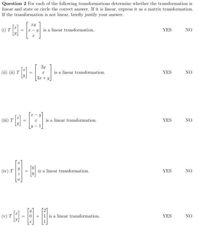 Solved Question 2 For each of the following transformations | Chegg.com
