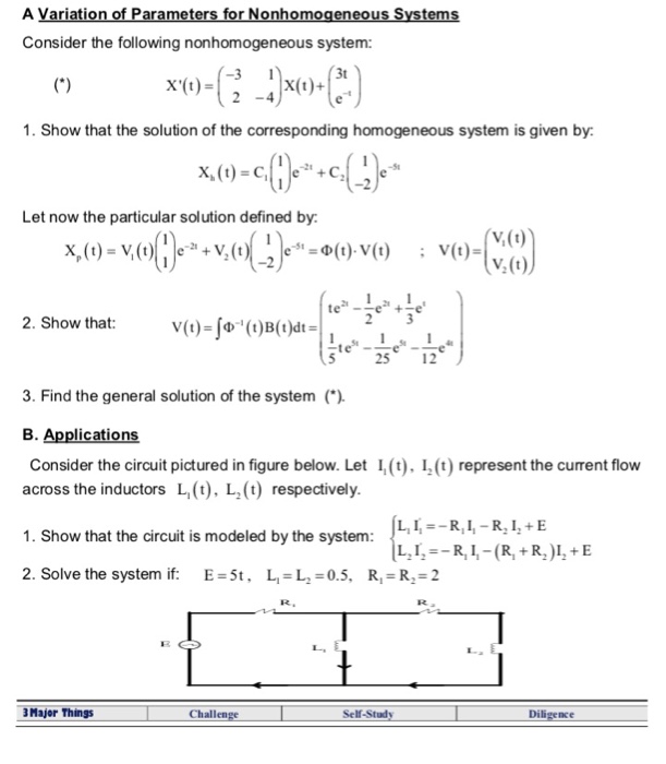 Solved A Variation Of Parameters For Nonhomogeneous Systems