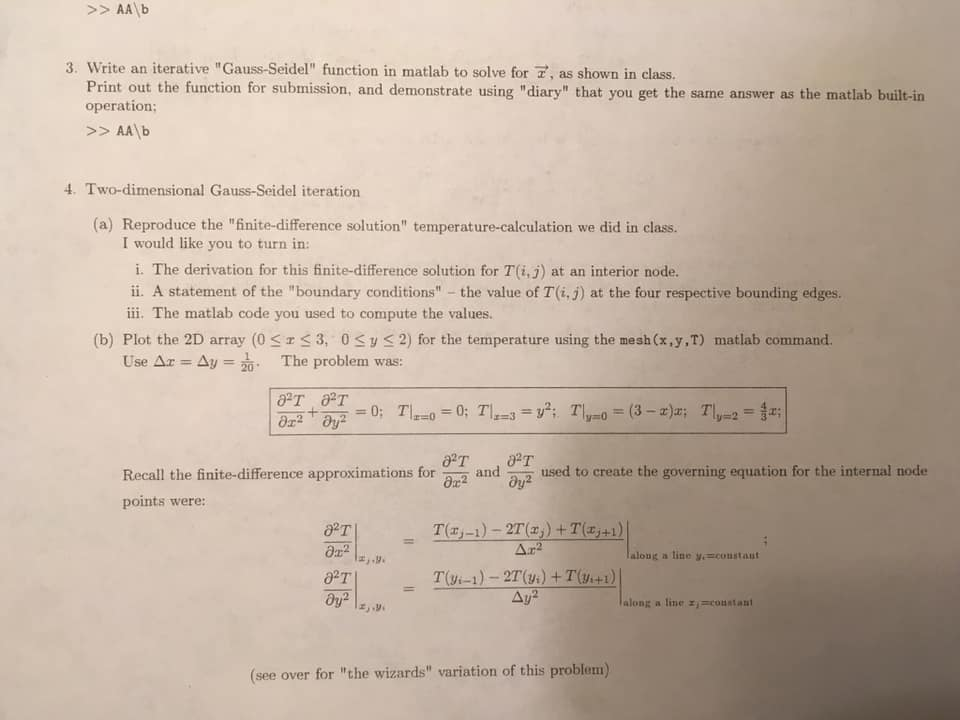 3. Write an iterative "Gauss-Seidel" function in | Chegg.com