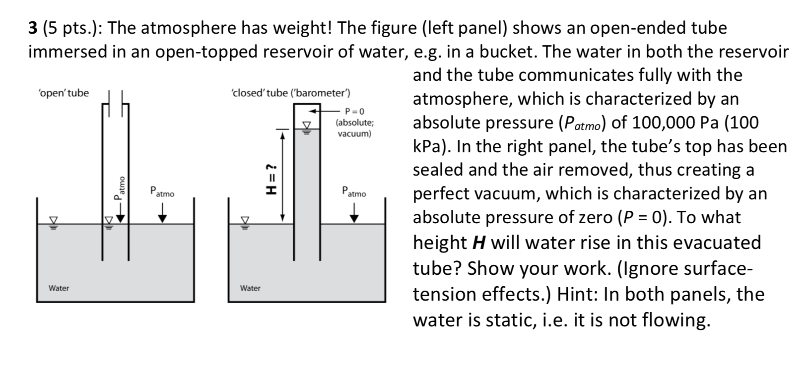 Solved 'closed' tube ('barometer') P=0 (absolute; vacuum) 3 | Chegg.com