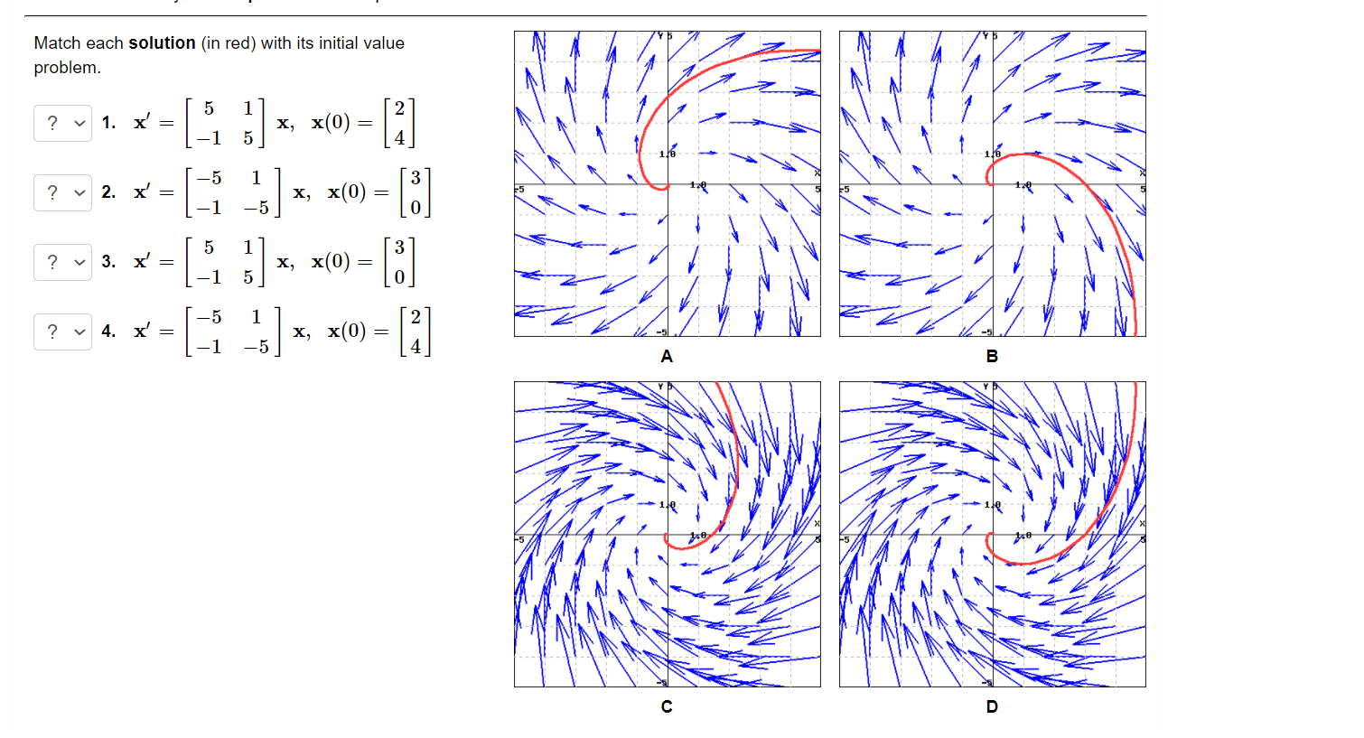 Solved Match each solution (in red) with its initial value | Chegg.com
