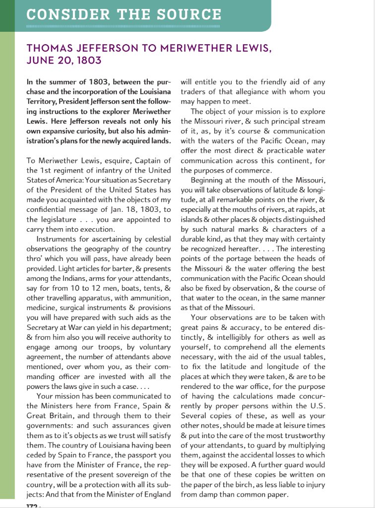 CONSIDER THE SOURCE THOMAS JEFFERSON TO MERIWETHER | Chegg.com