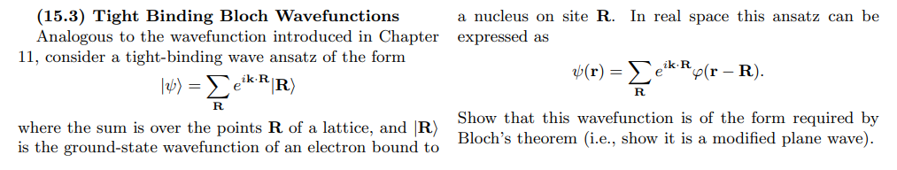 Solved 15 3 Tight Binding Bloch Wavefunctions A Nucleus On