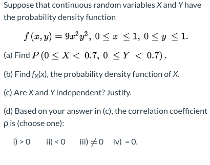 Solved Suppose that continuous random variables X and Y have | Chegg.com