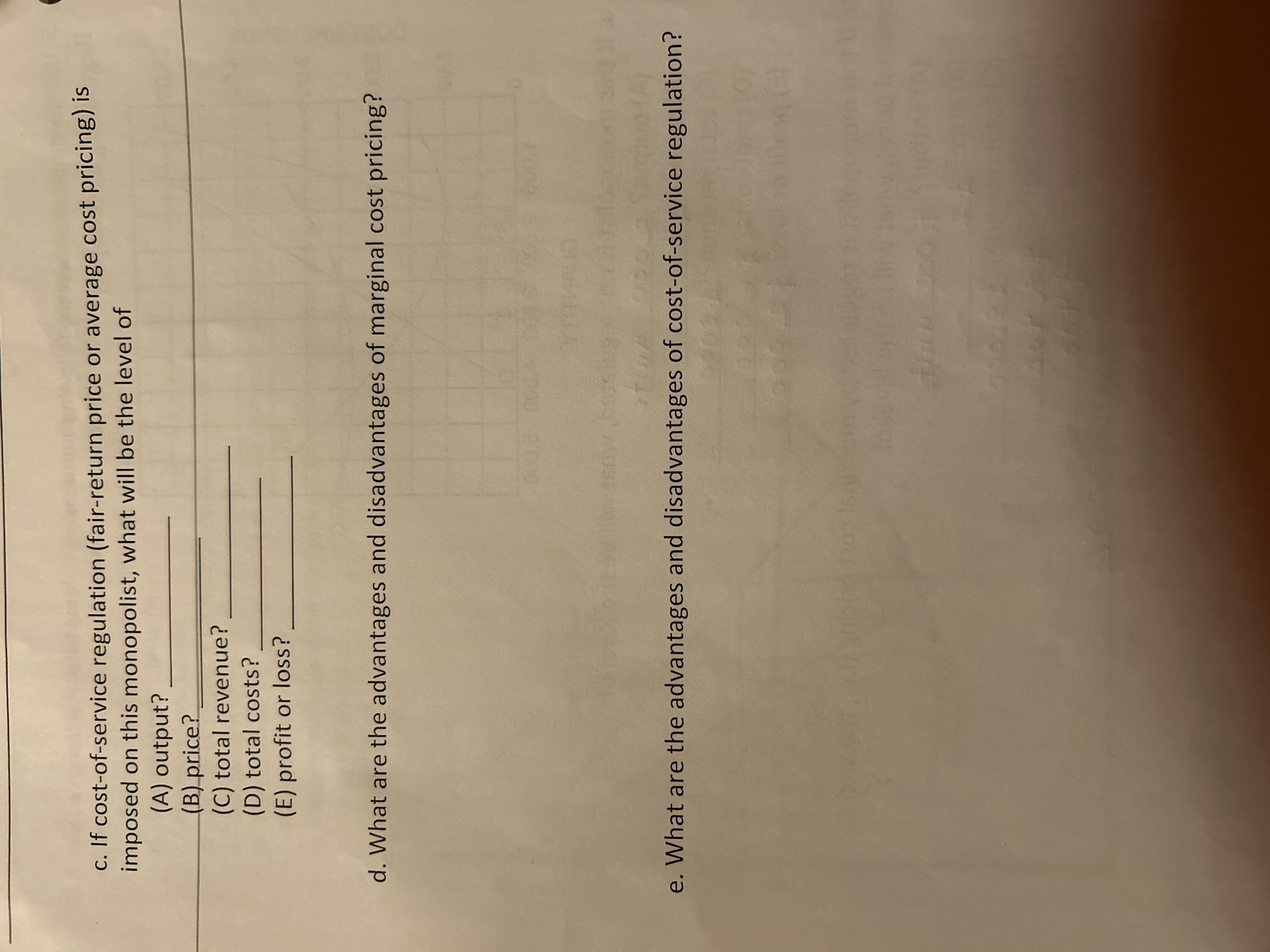 Solved c. ﻿If cost-of-service regulation (fair-return price | Chegg.com