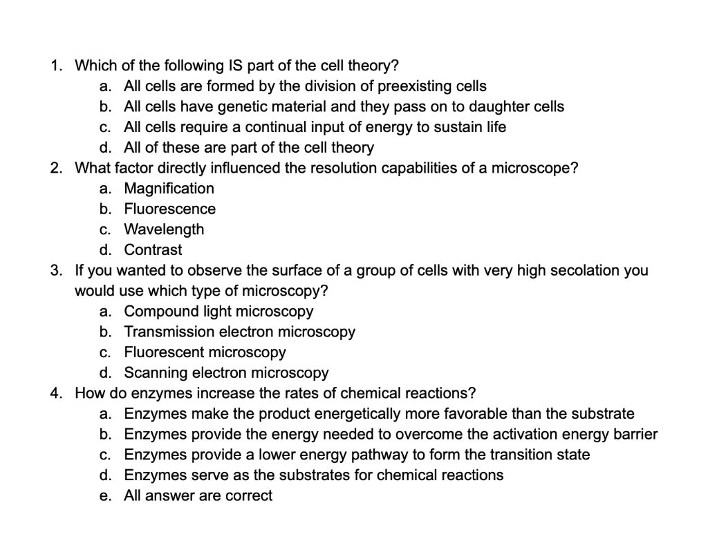 Solved 1. Which of the following is part of the cell theory? | Chegg.com