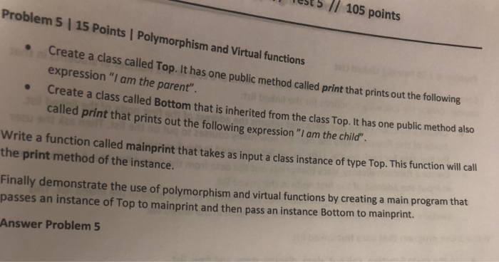 Solved St// 105 points Problem 5 | 15 Points | Polymorphism | Chegg.com