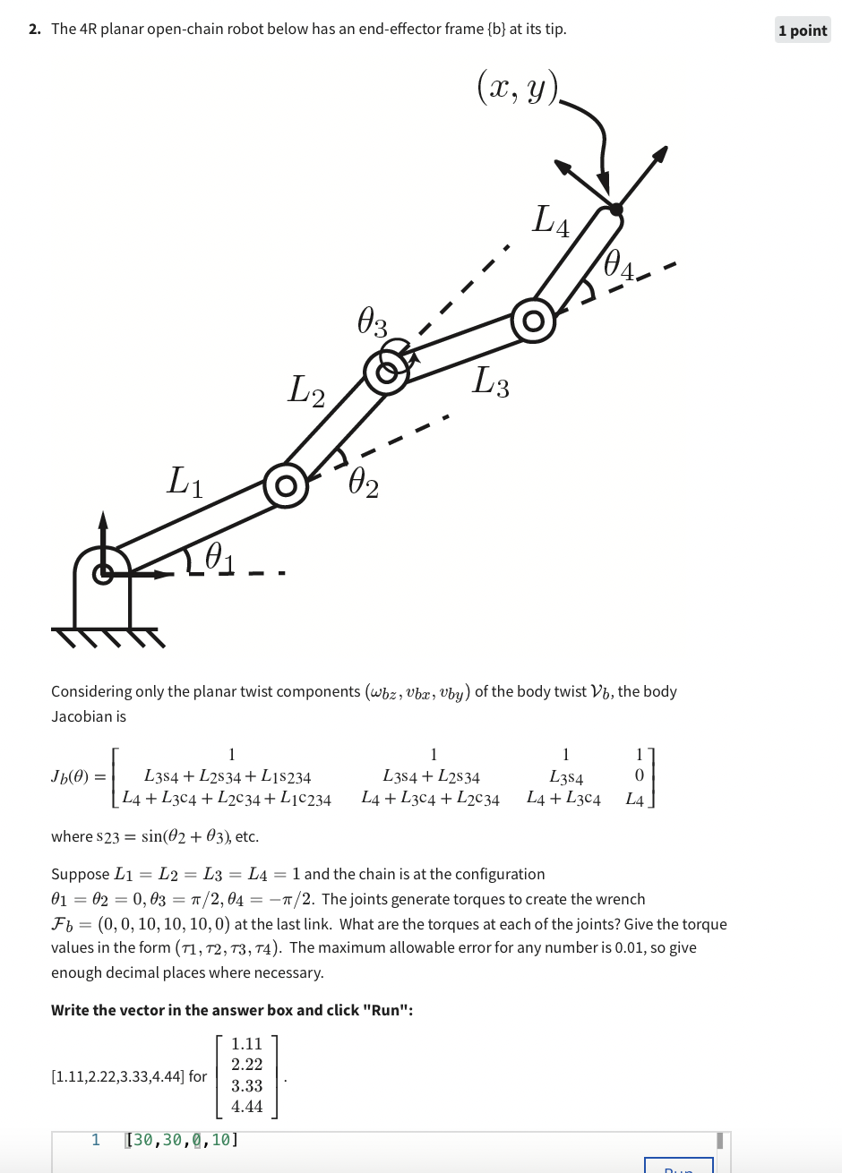Solved The 4R ﻿planar open-chain robot below has an | Chegg.com