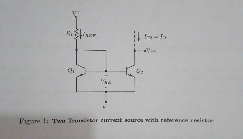 Solved V+ | Ic2 Io R1 IREF oVc2 Q2 Q1 VBE V- Figure 1: Two | Chegg.com