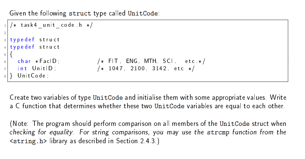 Solved Given the following struct type called UnitCode: /* | Chegg.com