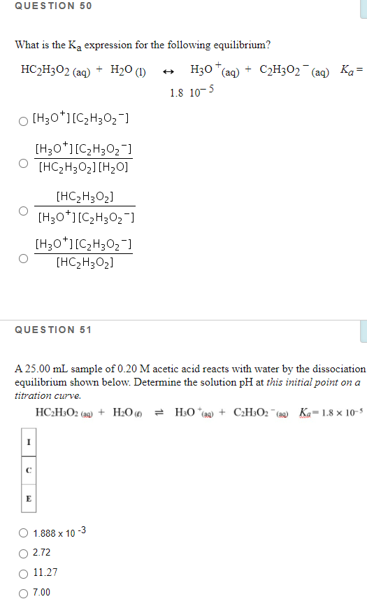 Solved QUESTION 50 What is the Ka expression for the | Chegg.com