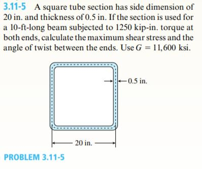 Solved 3.11-5 A square tube section has side dimension of 20 | Chegg.com