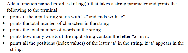 Solved Add a function named read_string ( ) that takes a | Chegg.com