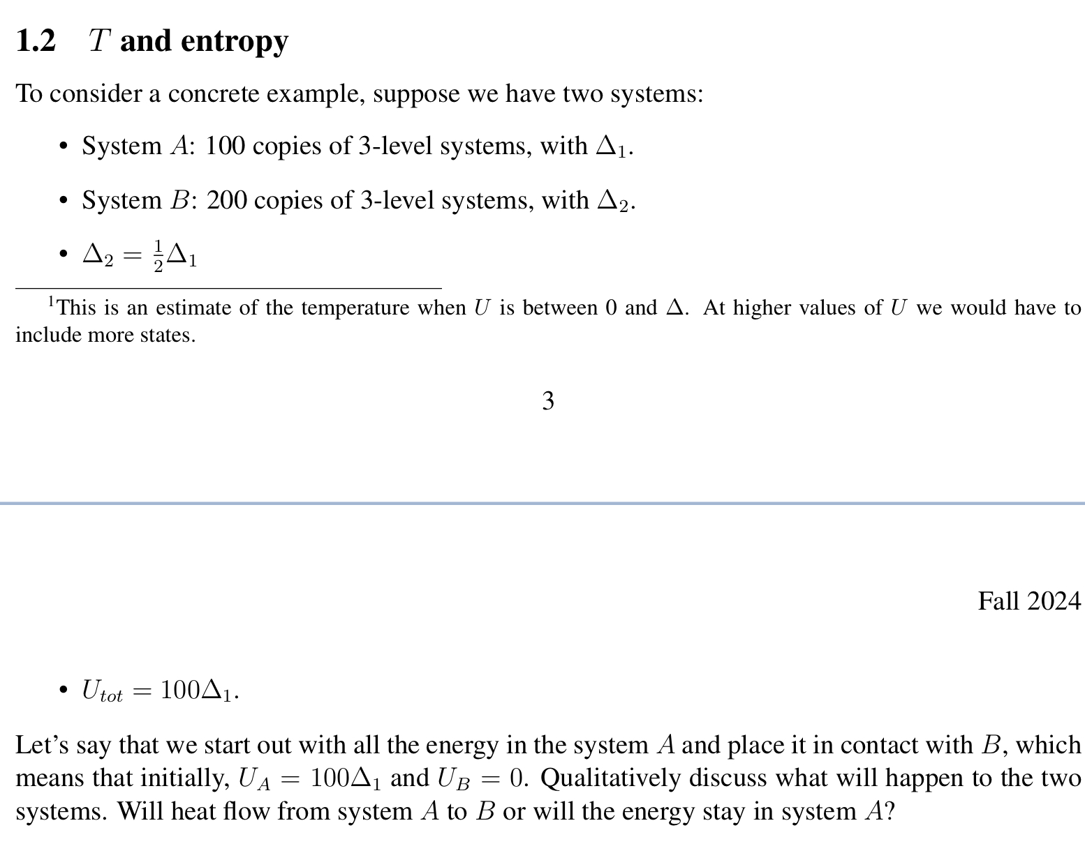 Solved 1.2 T ﻿and entropyTo ﻿consider a concrete example, | Chegg.com