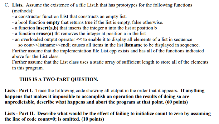 C. Lists. Assume the existence of a file List.h that | Chegg.com