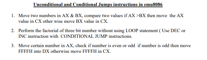 Solved Unconditional and Conditional Jumps instructions in | Chegg.com