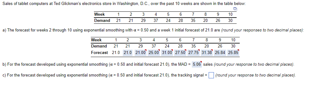 Solved a) The forecast for weeks 2 through 10 using | Chegg.com