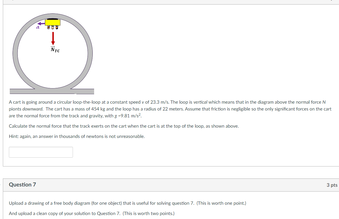 Solved a NTC A cart is going around a circular loop-the-loop | Chegg.com
