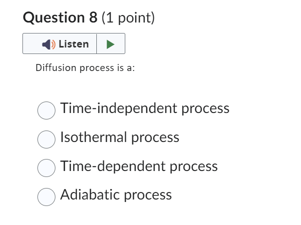 Solved Question 8 (1 point) Diffusion process is a: | Chegg.com