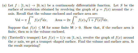 (a) Let f:[1,∞)→[0,∞) be a continuously | Chegg.com