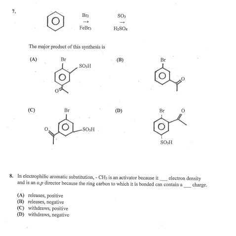 Solved 7. Br2 SO FeBry H2SO4 The major product of this | Chegg.com