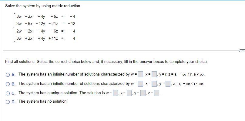 Solved Solve the system by using matrix reduction. | Chegg.com
