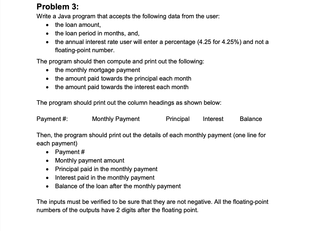 Solved Problem 3: Write a Java program that accepts the | Chegg.com
