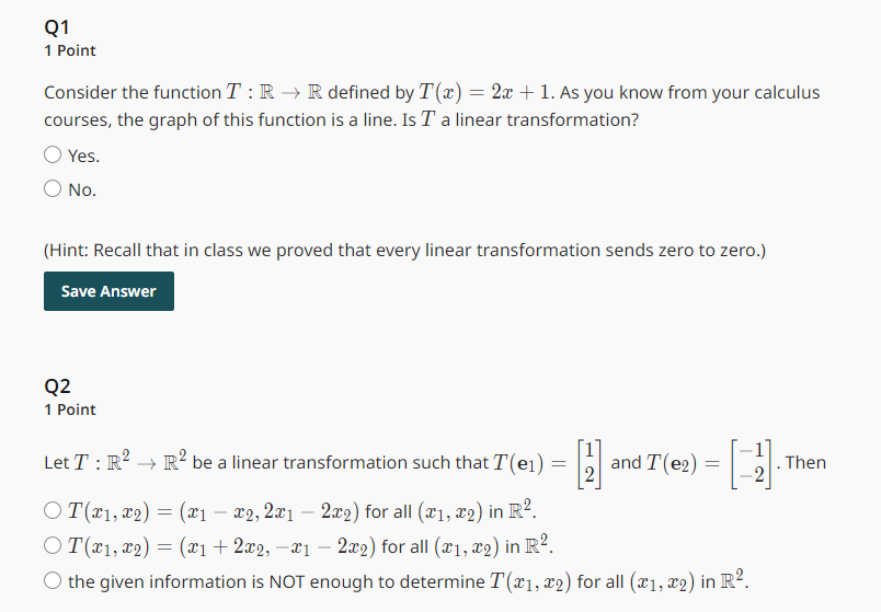 Solved Consider the function T:R→R defined by T(x)=2x+1. As | Chegg.com